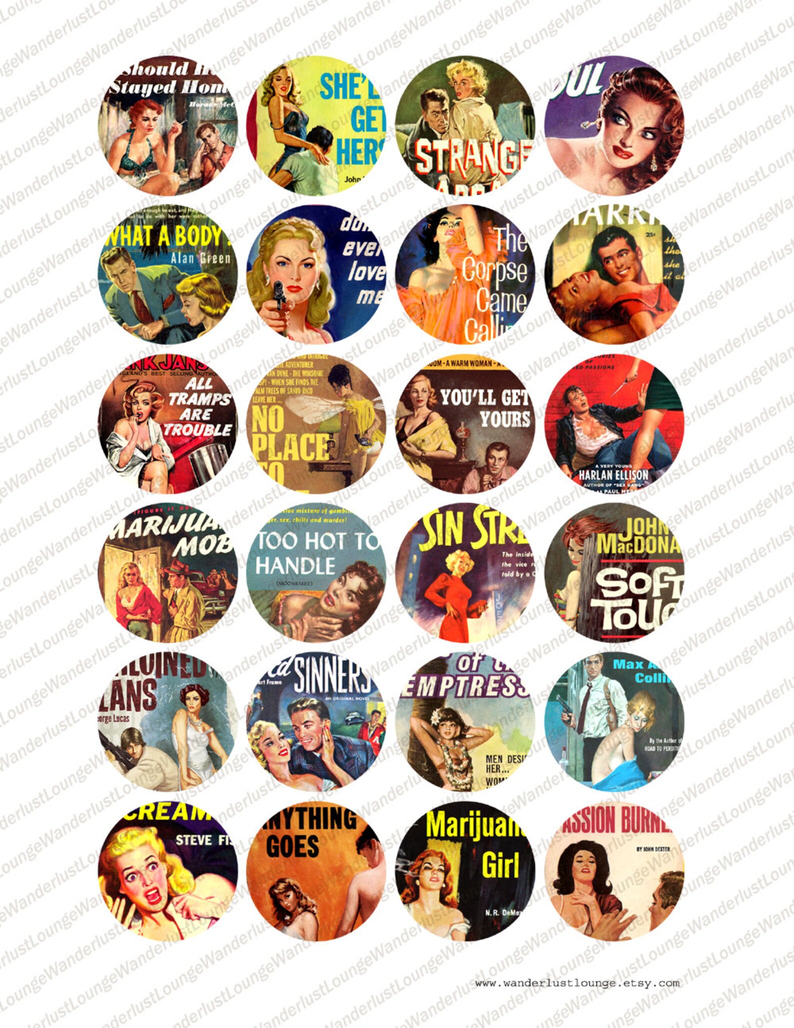 Pulp Fiction Detective Novel 1.5 Inch Circles Sci Fi Digital Collage ...