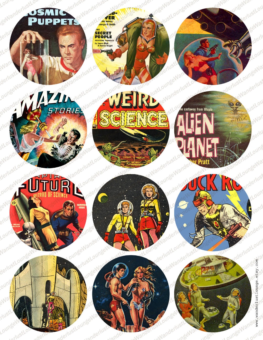Vintage Science Fiction 2.5 Inch Circles Instant Download Sci Fi ...