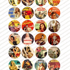 Pulp Fiction Detective Novel 1.5 Inch Circles Sci Fi Digital Collage ...