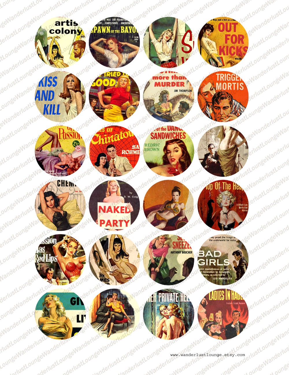 Pulp Fiction Detective Novel 1.5 Inch Circles Sci Fi Digital Collage ...