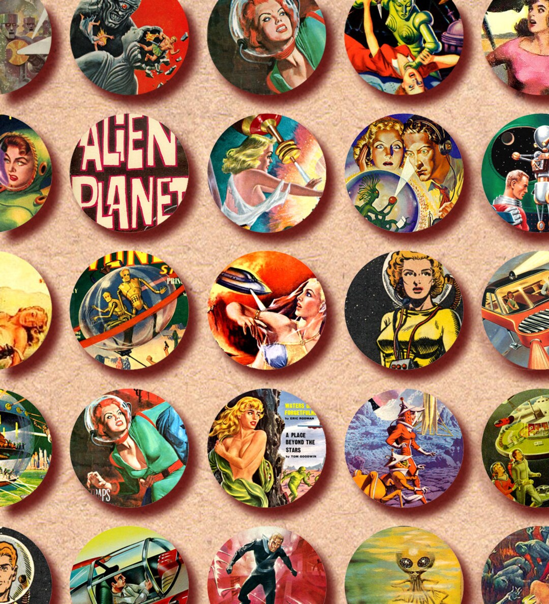 Vintage Science Fiction 1 Inch Circles Pulp Fiction Instant Download ...