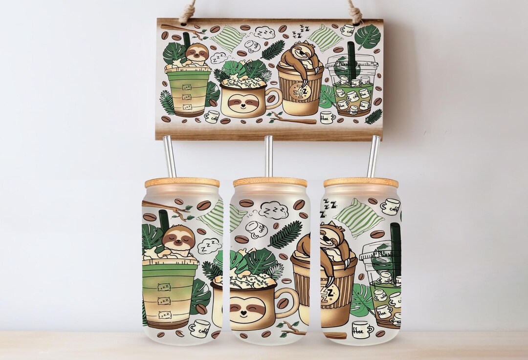 Sleepy Sloths Sublimation Transfer: 16oz Glass Cup Wrap (9.7"x4.75 ...