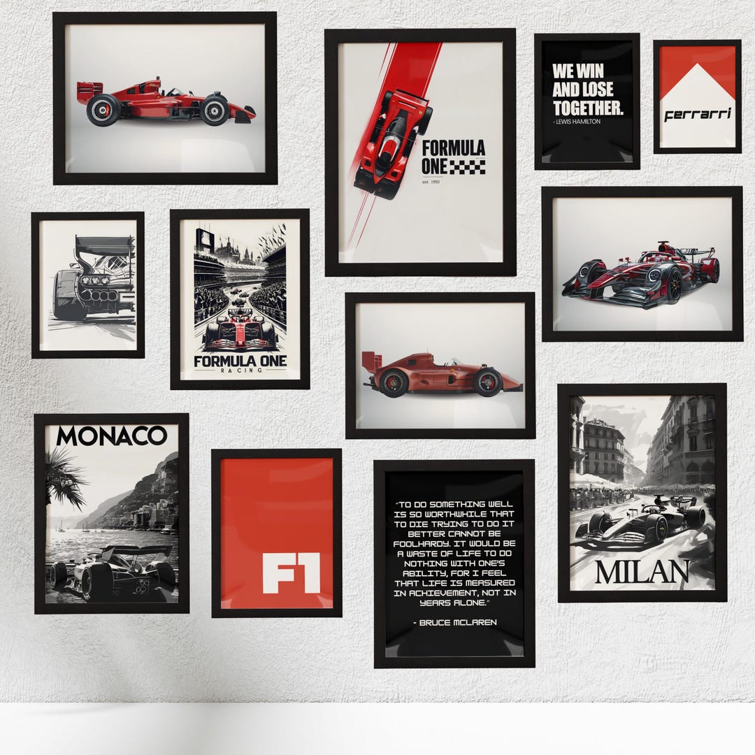 F1 Poster Bundle, Formula 1 Gallery Wall Set, F1 Poster, Ferrari F1 ...
