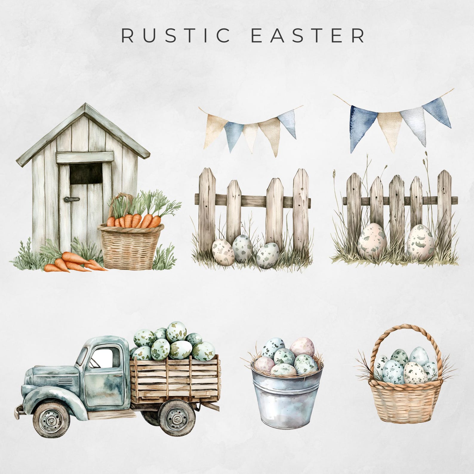 Watercolor Easter Clipart, Easter Bunny Truck Digital Clipart ...