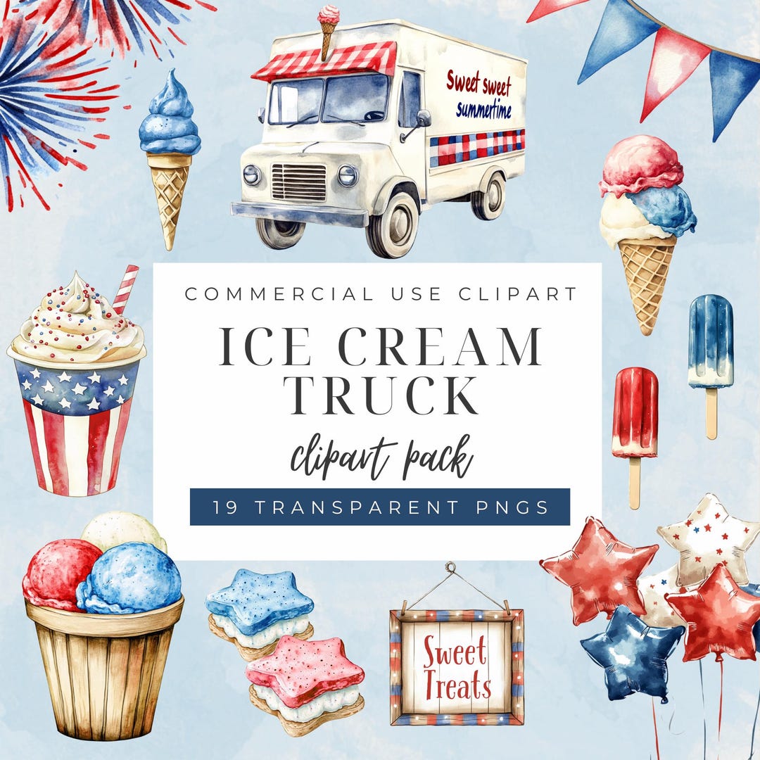 Icecream Truck Clipart | Patriotic Summer Treats PNG | 4th of July ...
