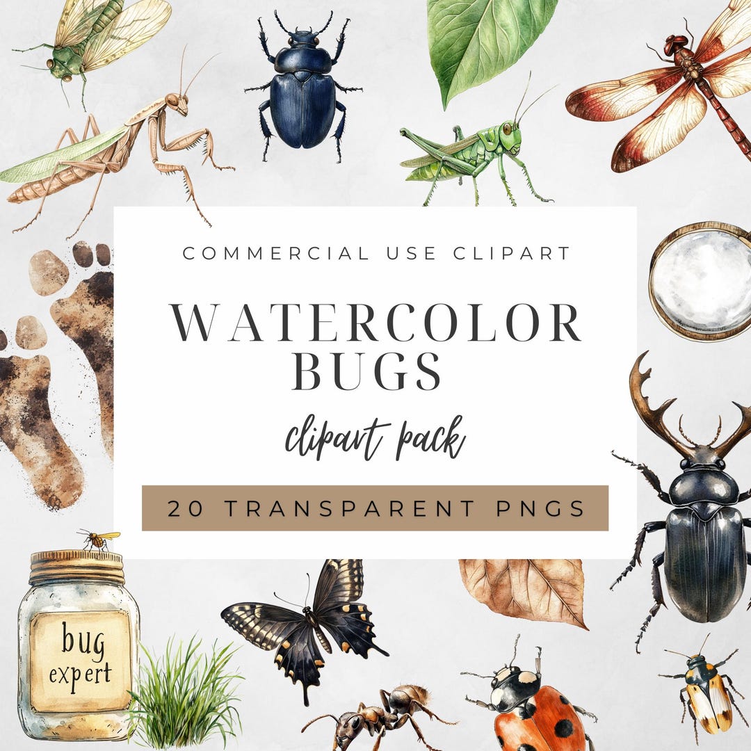 Watercolor Bugs Adventure Clipart Pack | Backyard Bugs | PNG Clipart ...
