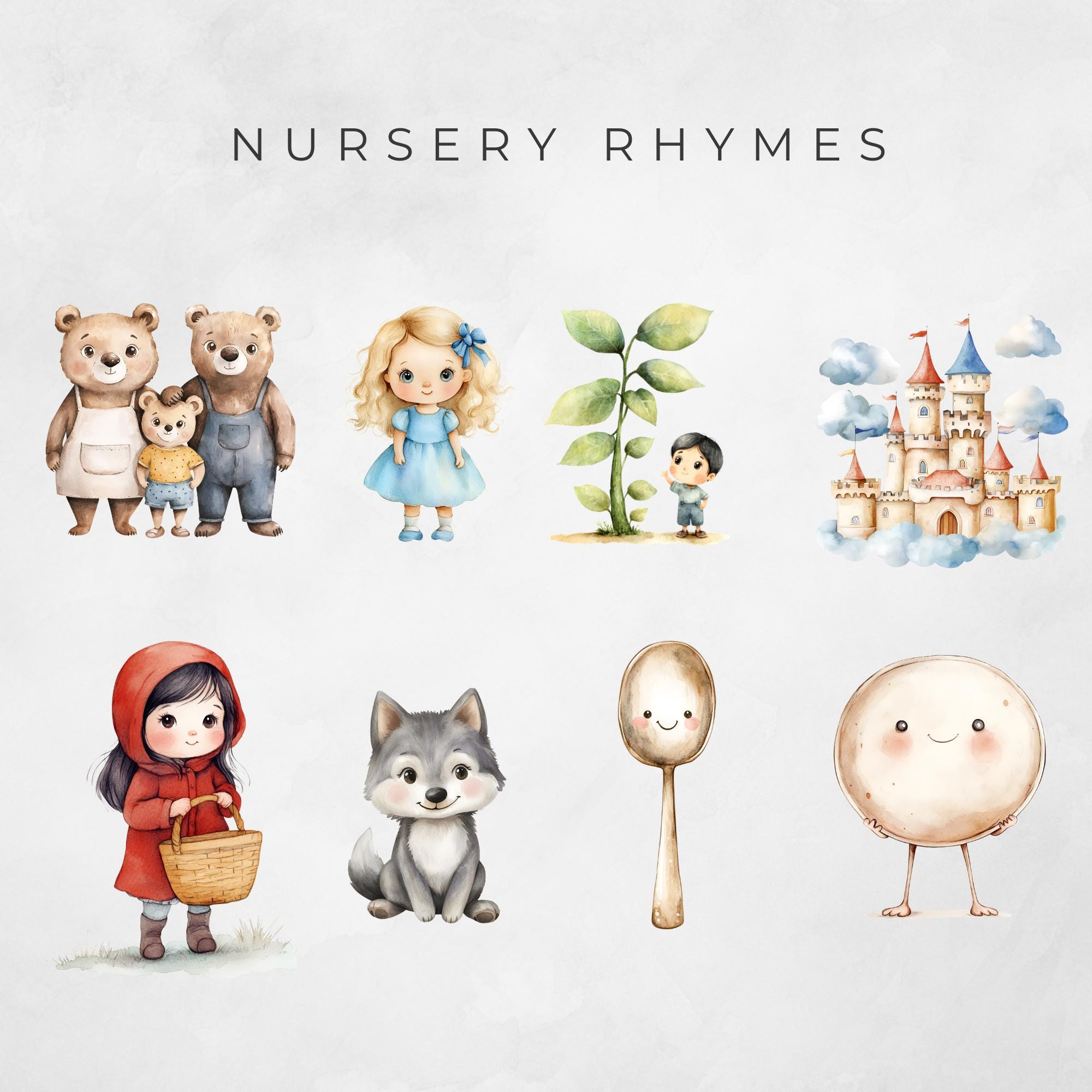 Watercolor Nursery Rhyme Clipart Fairytale Art | Children's Storybook ...