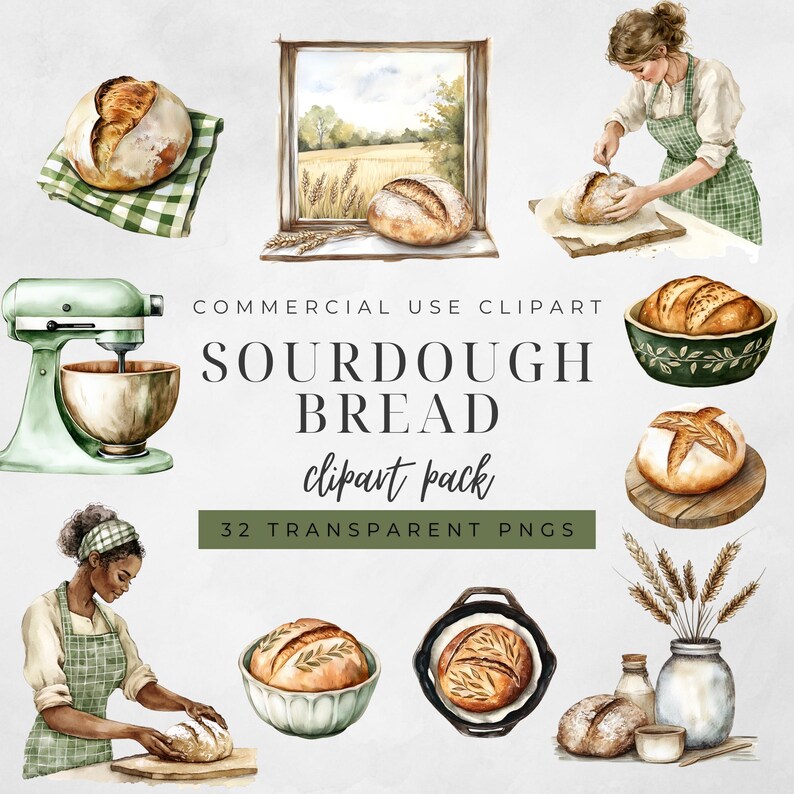 Sourdough Clipart | Cottage Core | Digital Download | Watercolor ...