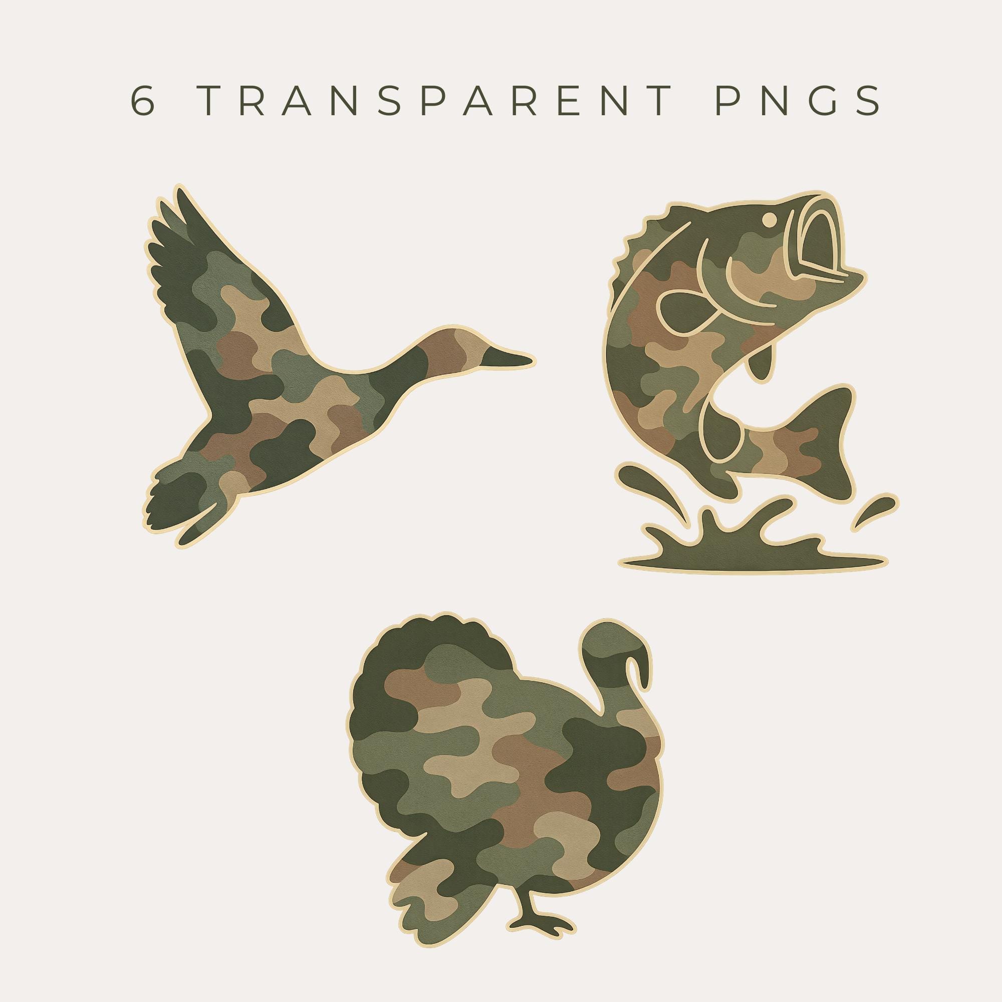 Retro Camo Silhouette Clipart Set | Hunting Pngs | Buck, Turkey, Fish ...