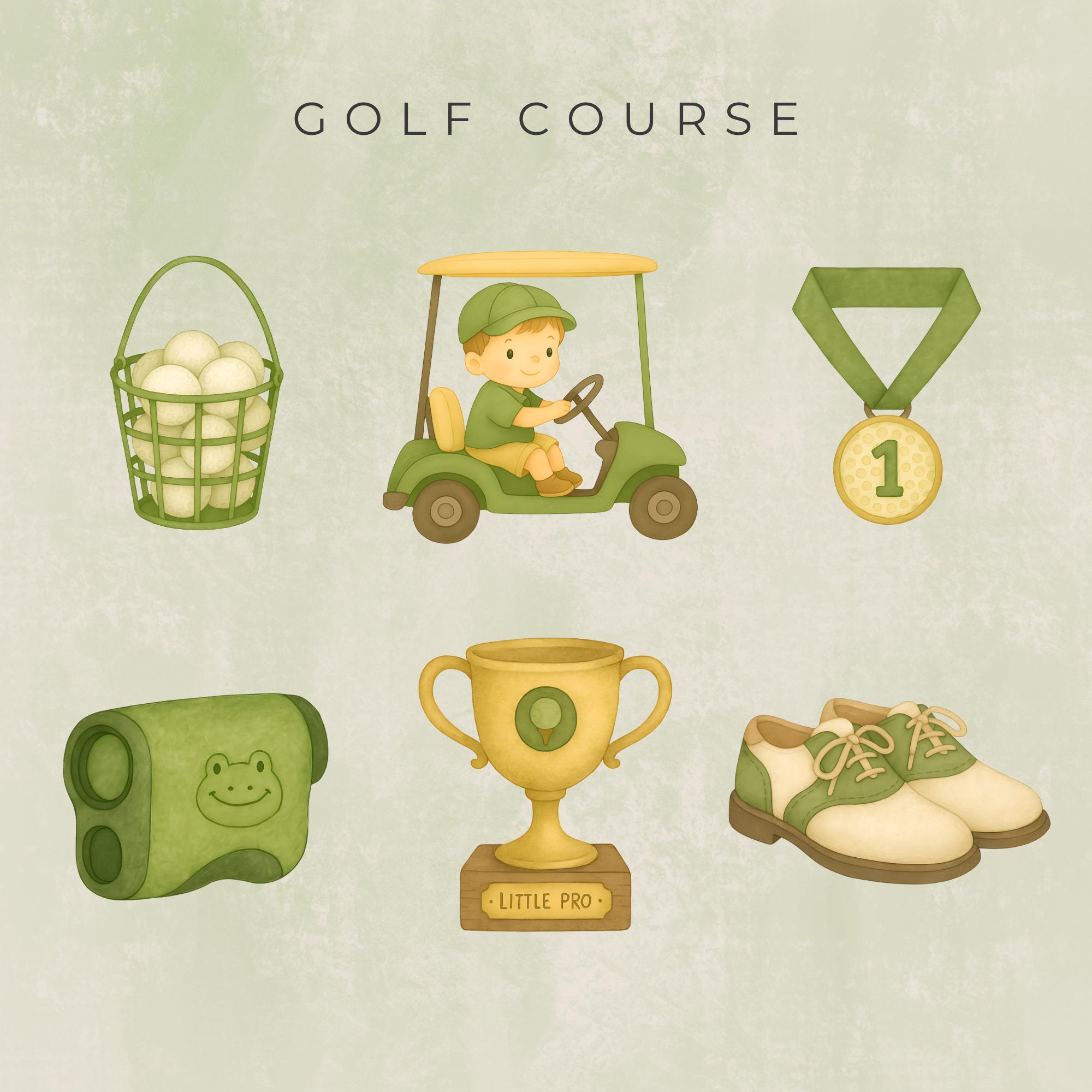 Golf Course Watercolor Clipart | Little Boy Golfer | Yellow and Green ...