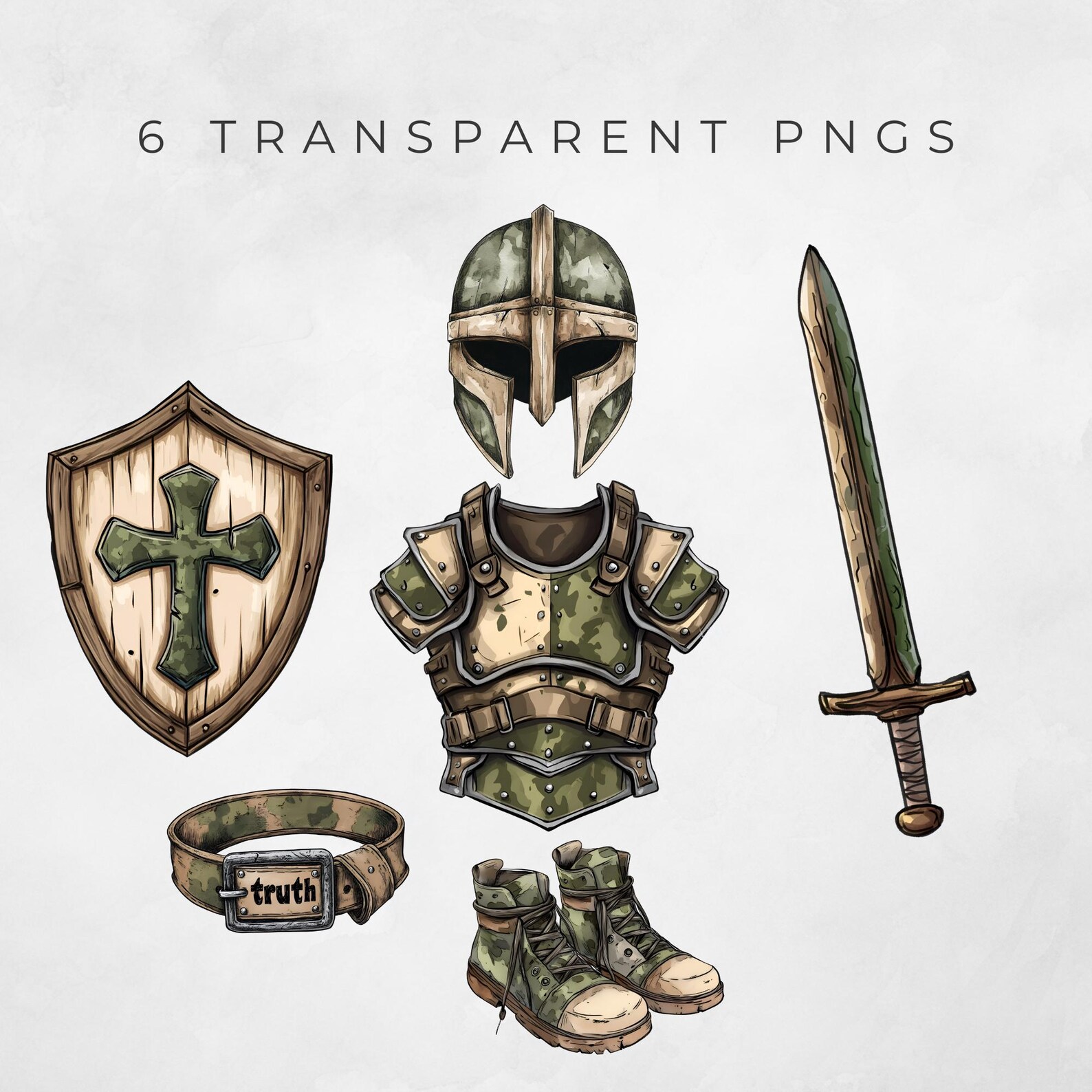Armor of God Clip Art | Ephesians 6 | Christian PNG for Kids | for ...