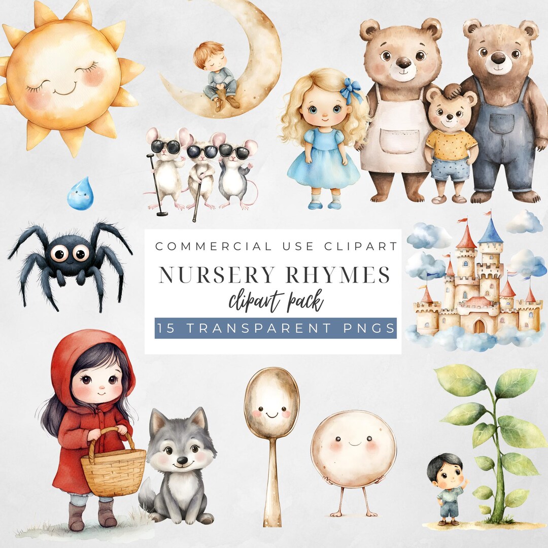 Watercolor Nursery Rhyme Clipart Fairytale Art | Children's Storybook ...