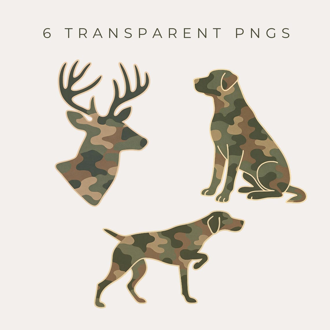 Retro Camo Silhouette Clipart Set | Hunting Pngs | Buck, Turkey, Fish ...