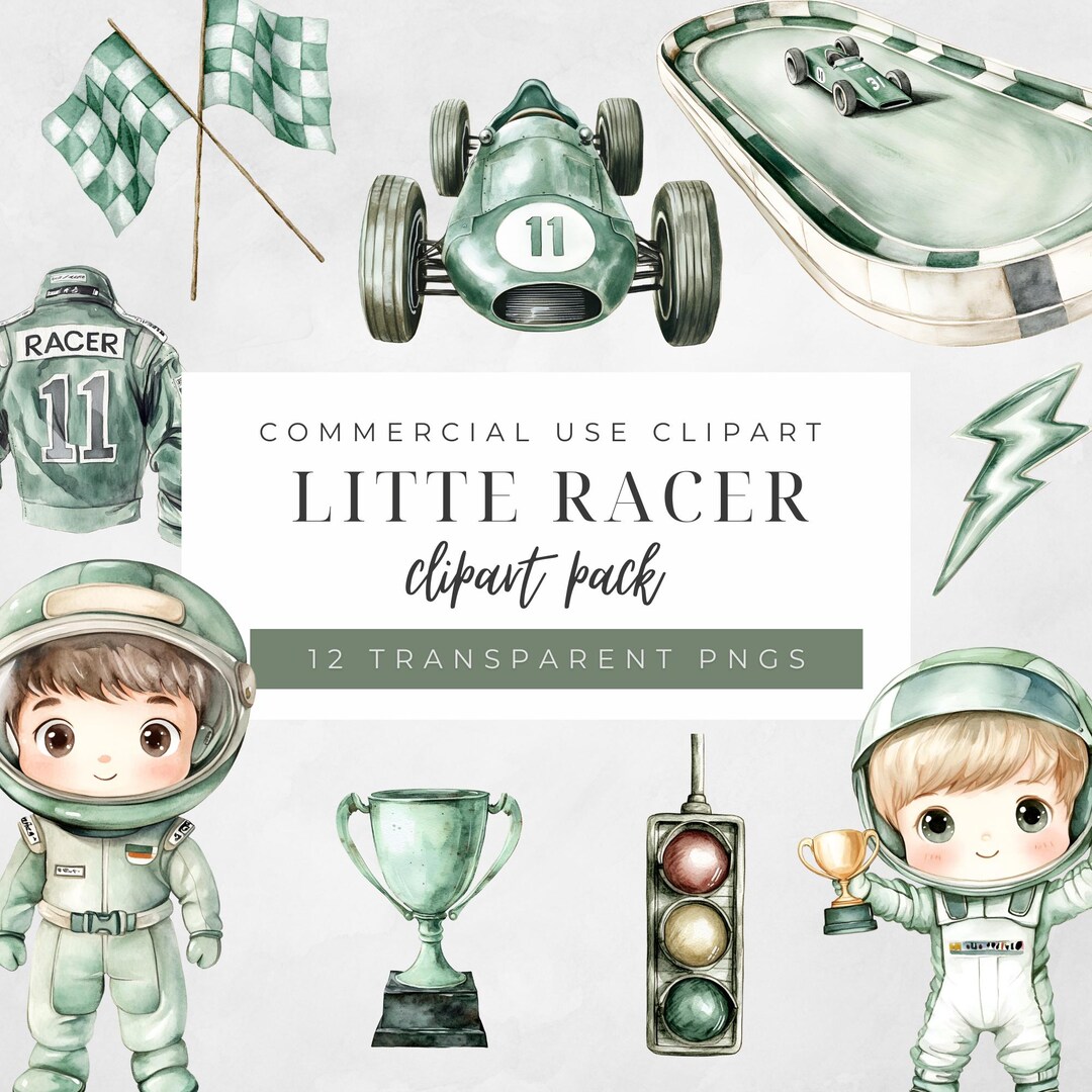 Little Racer Dude Clipart | Green Vintage Race Car Pngs, Trophy, Track ...