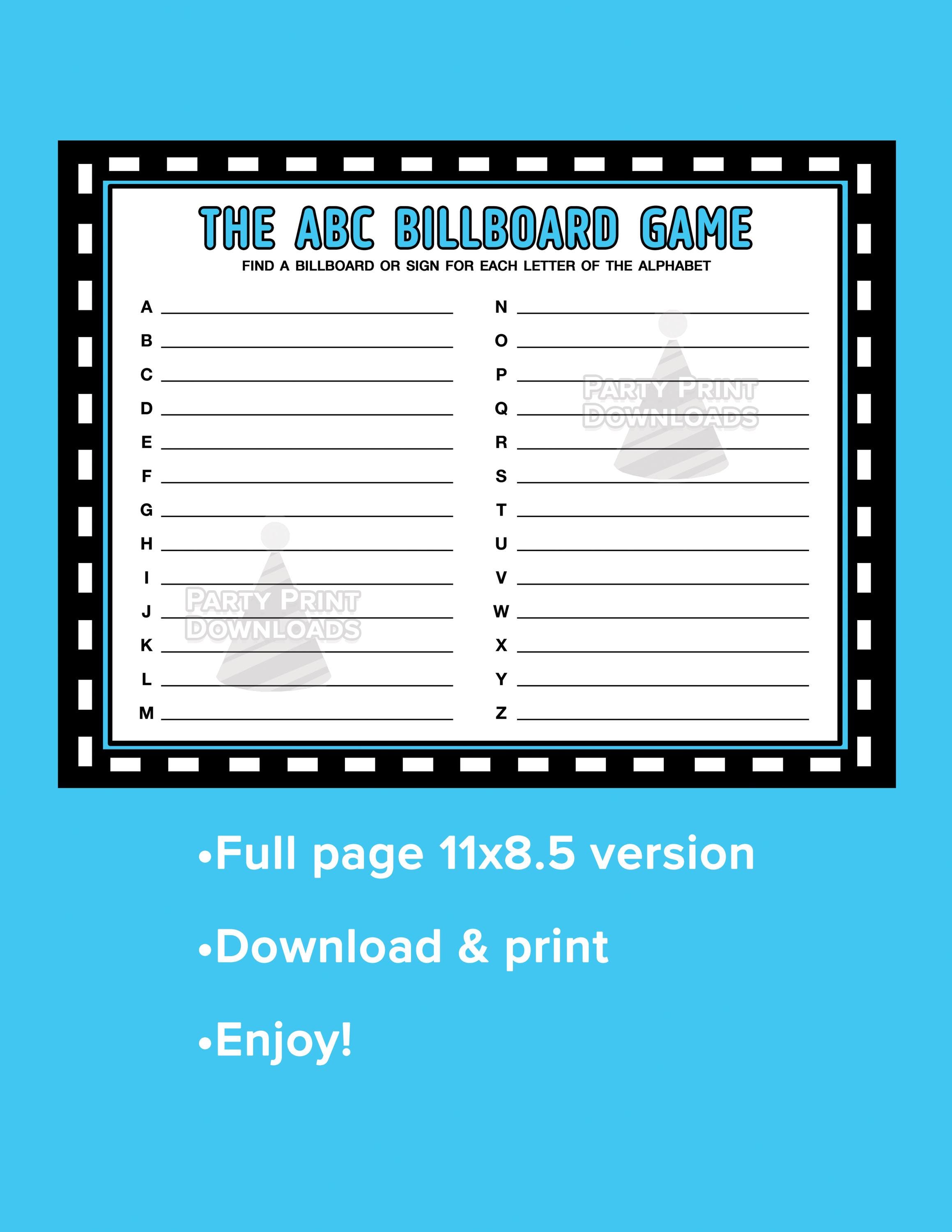 Road Trip ABC Game: Printable Billboard Alphabet - Family Car Ride ...