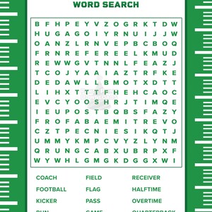 Super Bowl Watch Party Big Game Football Word Search Instant Printable ...