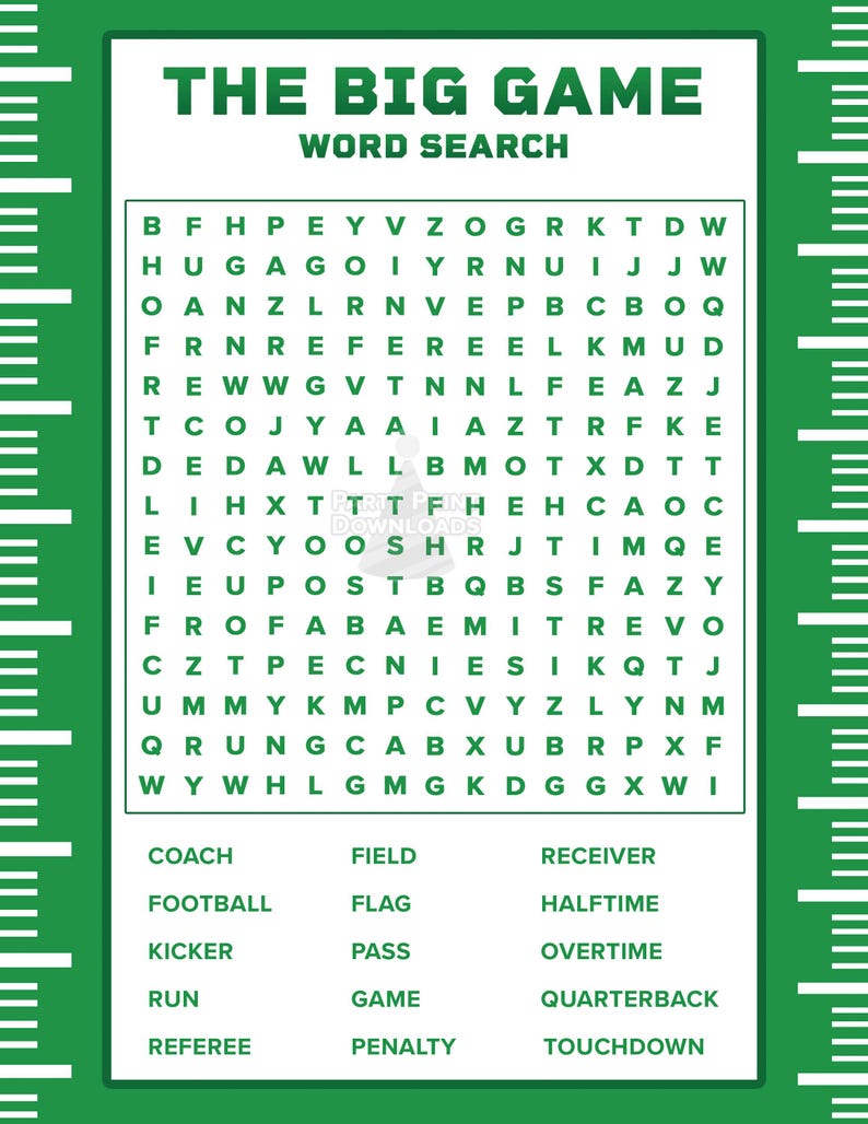 Super Bowl Watch Party Big Game Football Word Search Instant Printable ...