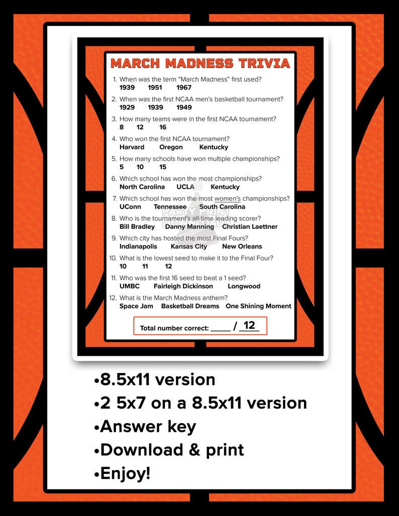 March Madness Trivia Game: NCAA Basketball Watch Party (digital ...