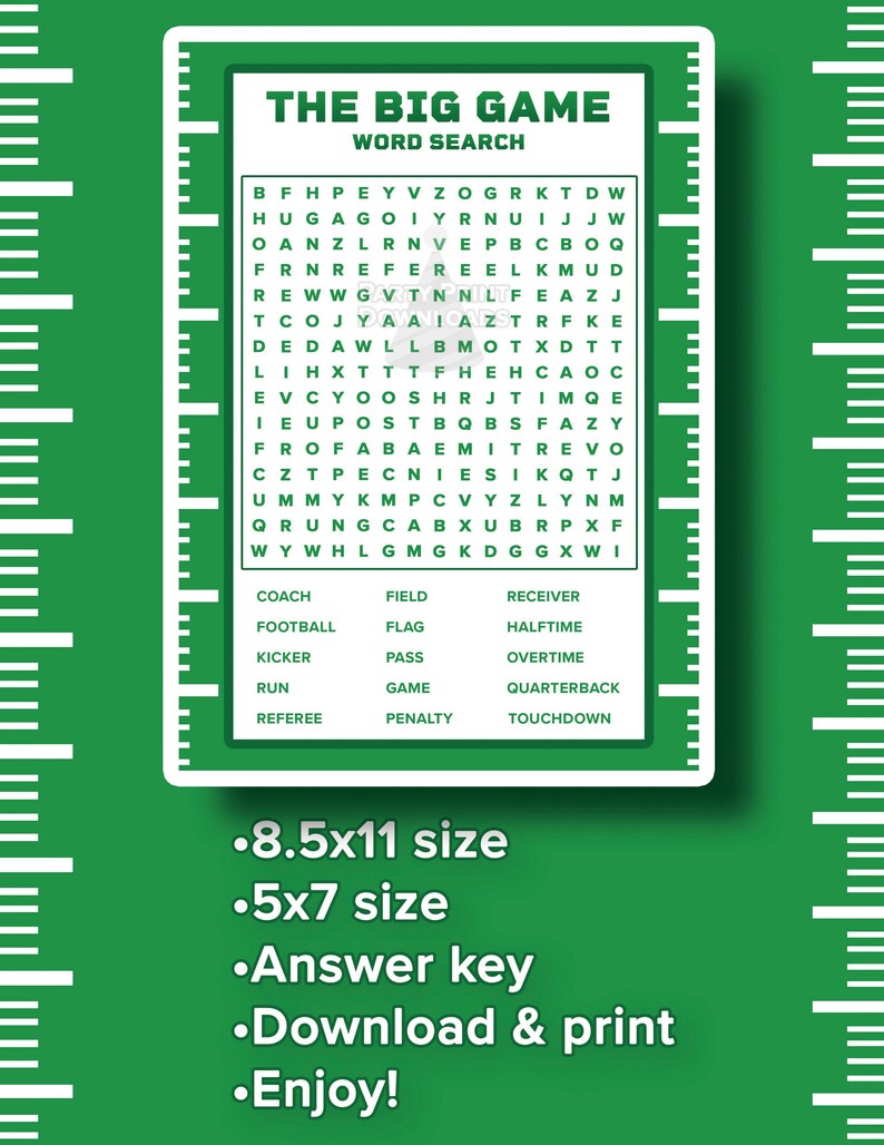 Super Bowl Watch Party Big Game Football Word Search Instant Printable ...