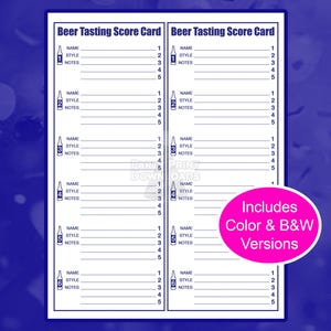 Beer Tasting Party Game Score Card Instant Printable Download 6 ...