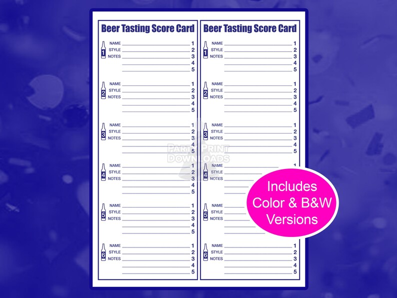 Beer Tasting Party Game Score Card Instant Printable Download 6 ...