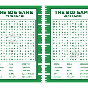 Super Bowl Watch Party Big Game Football Word Search Instant Printable ...
