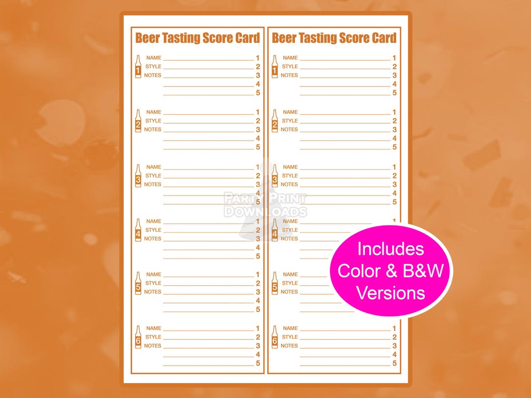 Beer Tasting Party Score Card Instant Printable Download 6 Tastings per ...