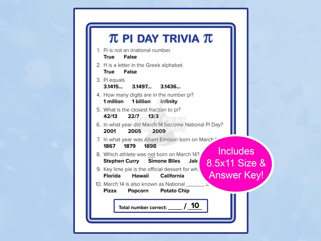 Pi Day Trivia Game: Math Classroom Activity (digital Download) - Etsy