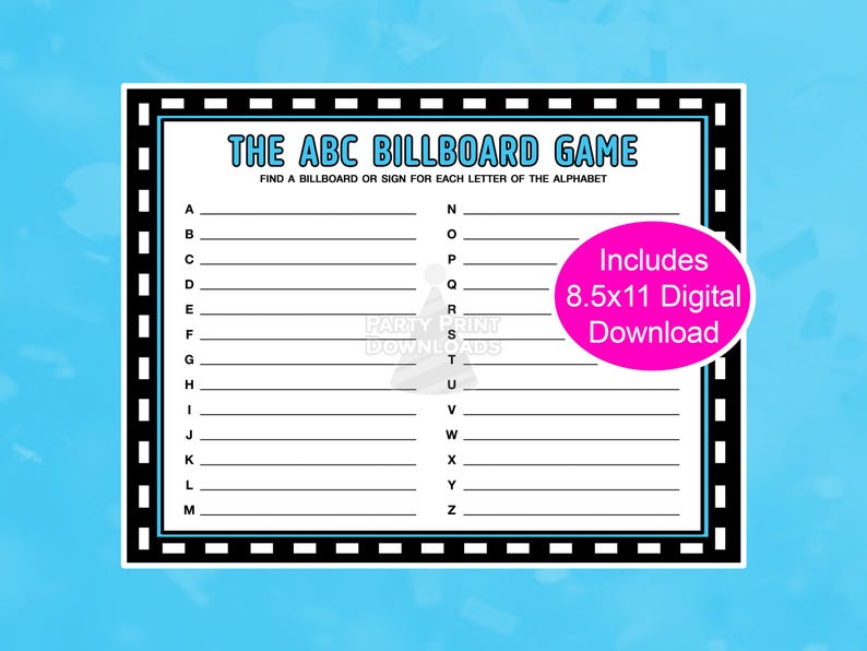 Road Trip Vacation Billboard ABC Alphabet Party Game. Digital Download ...