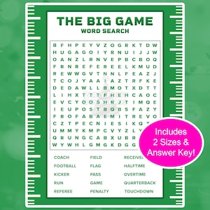 Super Bowl Watch Party Big Game Football Word Search Instant Printable ...