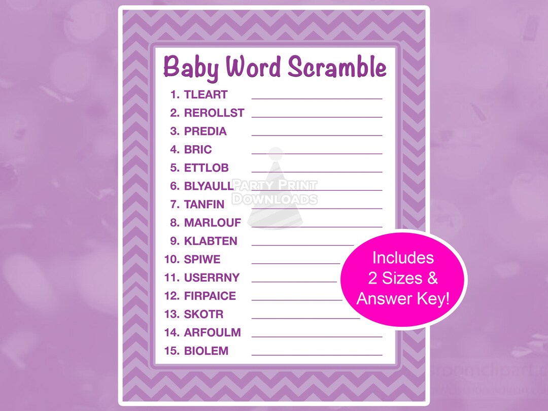 Baby Shower Word Scramble Game Instant Printable Download Gender ...