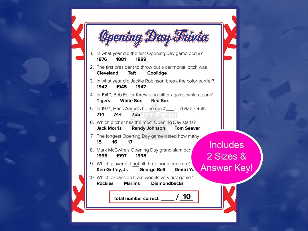 Opening Day MLB Trivia Game: Major League Baseball Watch Party (digital ...