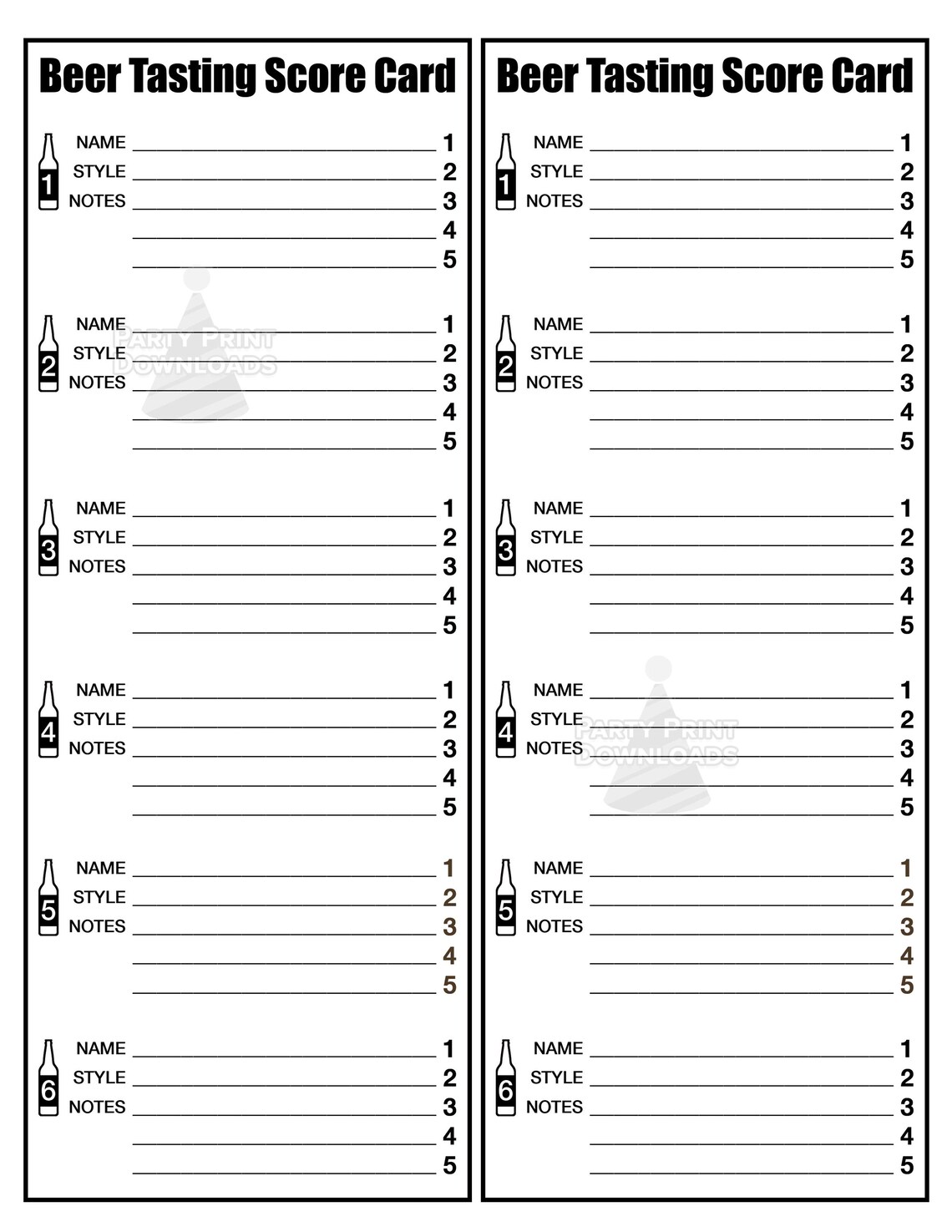 Beer Tasting Party Game Score Card Instant Printable Download 6 ...