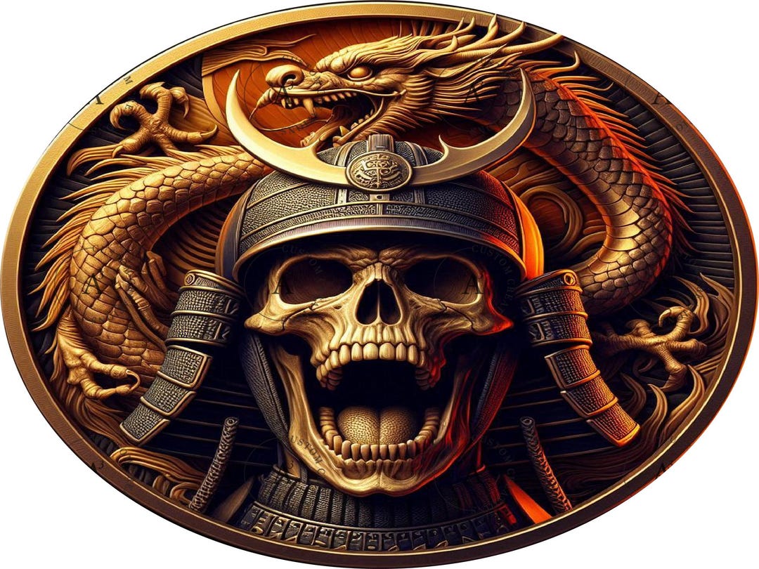 Detailed Grayscale Depth Map of Screaming Samurai Skull With Dragon for ...