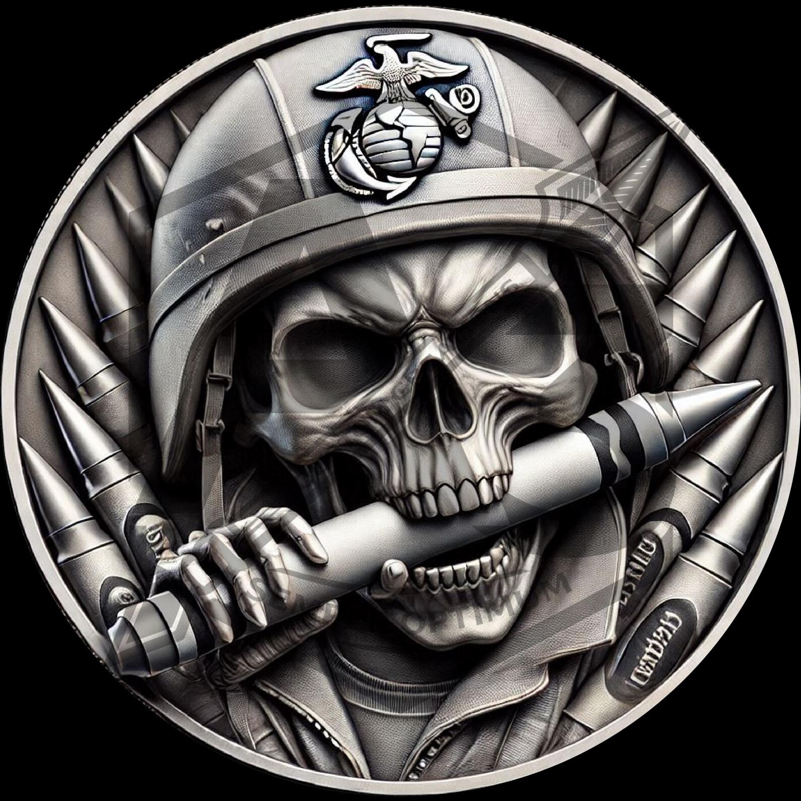 Marine Corps Skull 3D Coin Laser Engraving: Grayscale Depth Map ...
