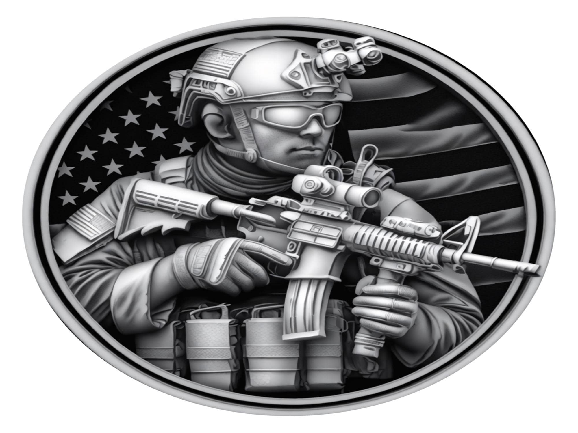 Detailed Grayscale Depth Map of a Soldier, Rifle at the Ready, Flag for ...