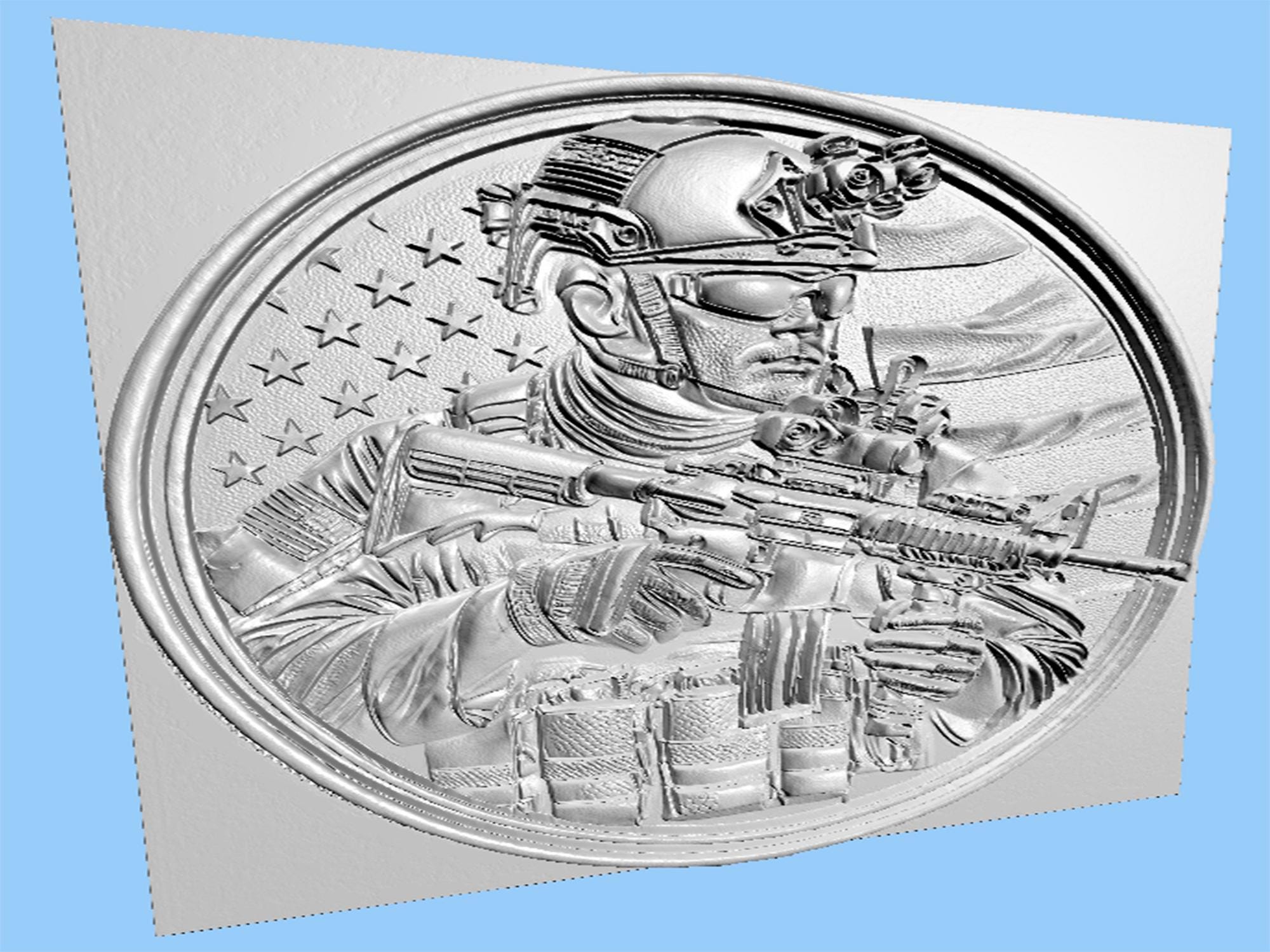 Detailed Grayscale Depth Map of a Soldier, Rifle at the Ready, Flag for ...