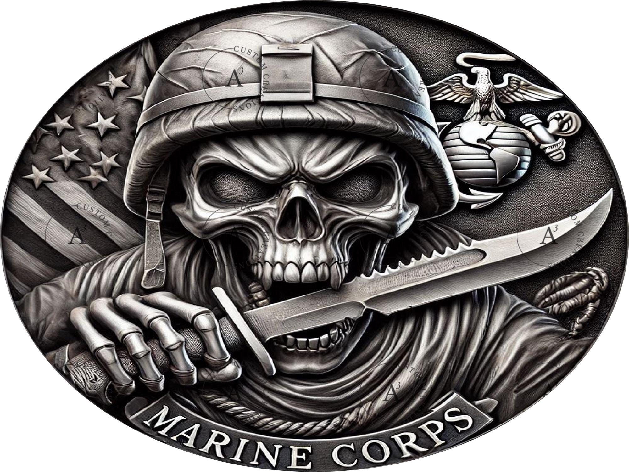 Grayscale Depth Map Marine Corps Skull With Ka-bar Knife 3D Coin Laser ...