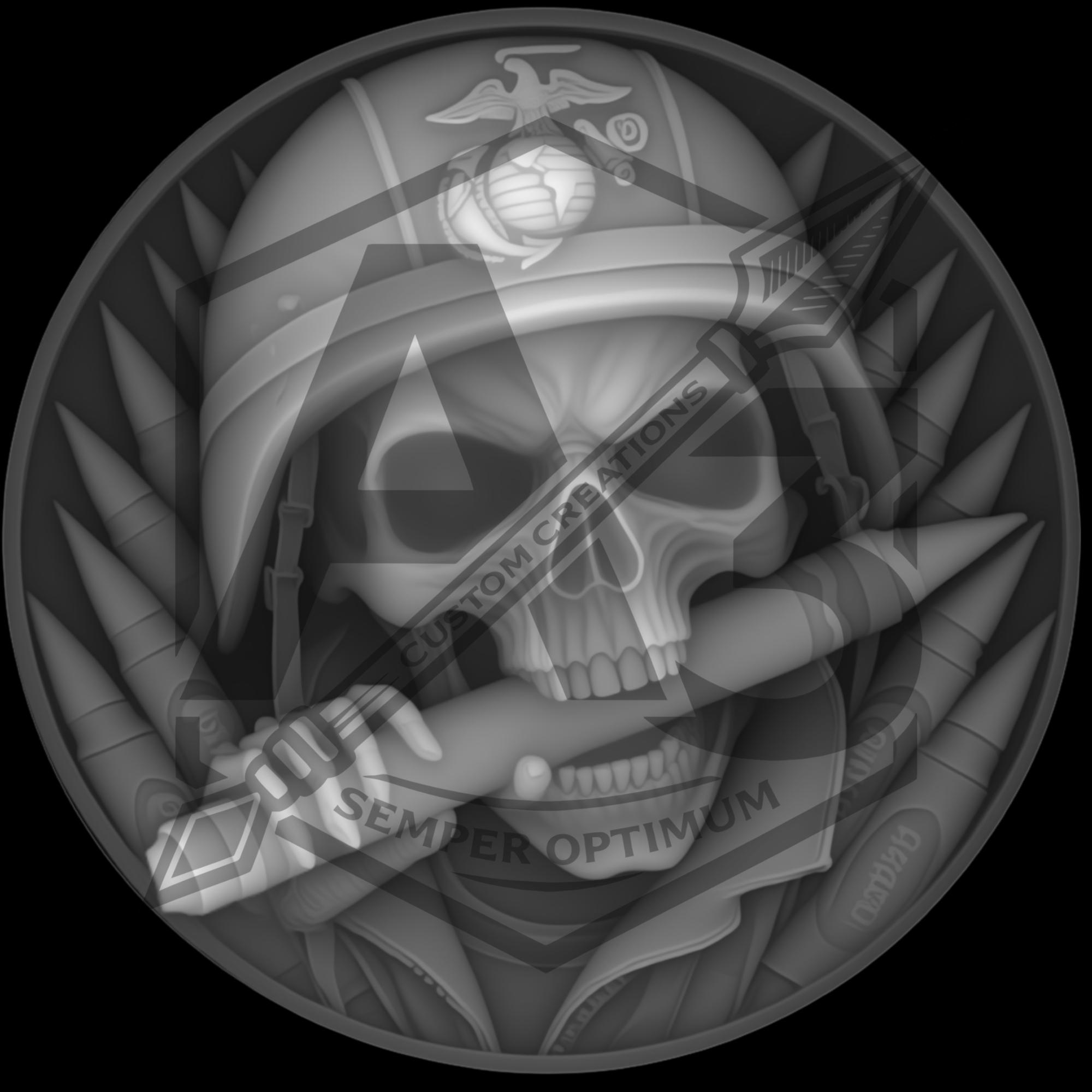 Marine Corps Skull 3D Coin Laser Engraving: Grayscale Depth Map ...