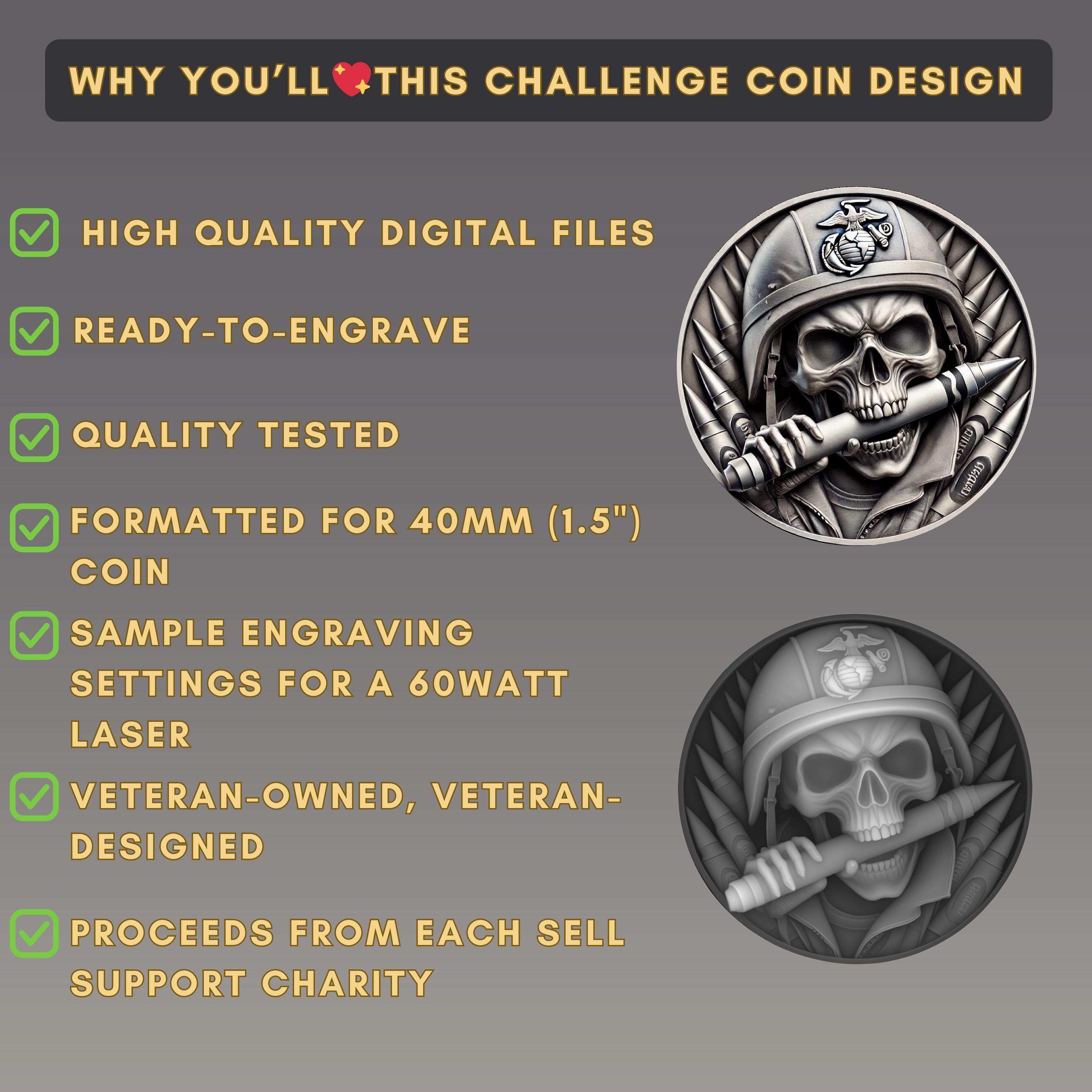 Marine Corps Skull 3D Coin Laser Engraving: Grayscale Depth Map ...