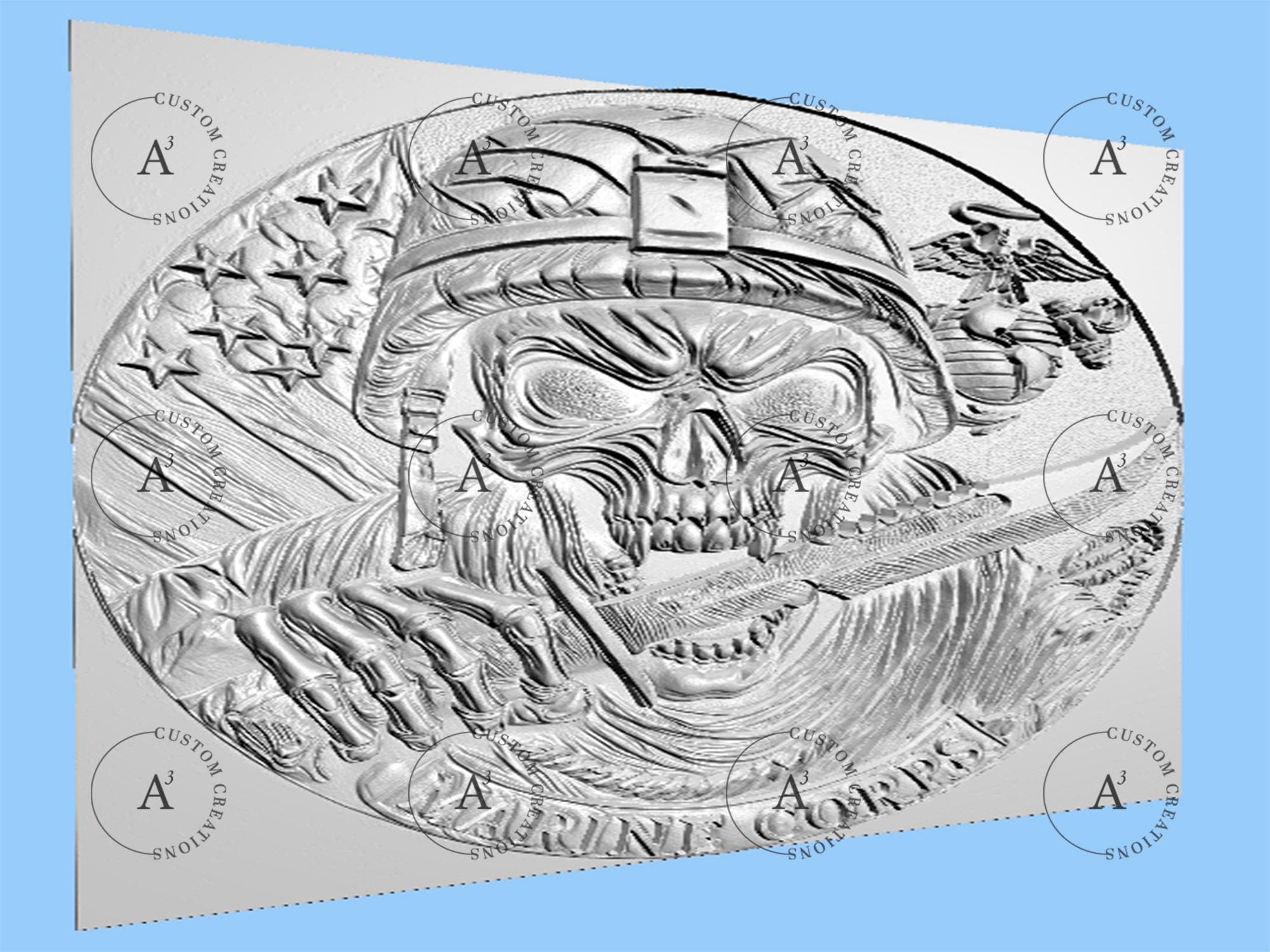 Grayscale Depth Map Marine Corps Skull With Ka-bar Knife 3D Coin Laser ...