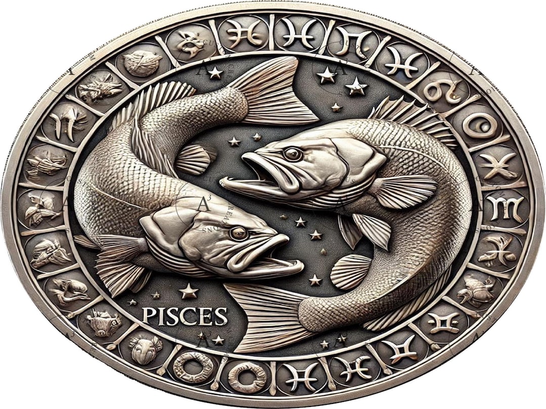 Pisces Grayscale Depth Map for 3D Engraving | Challenge Coin Design ...