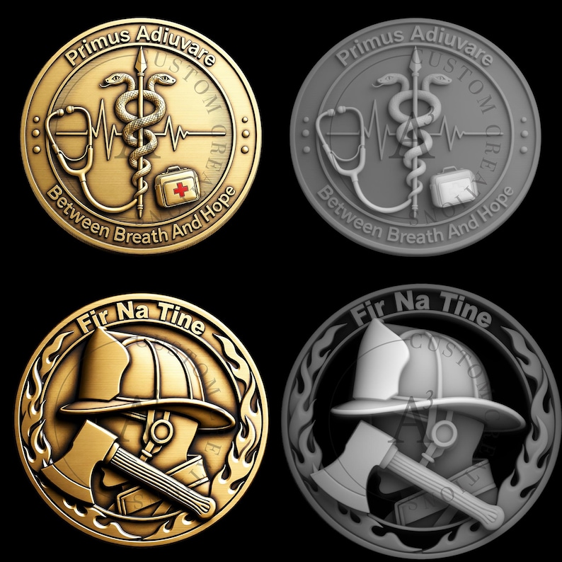 Dual-sided First Responder Coin Depth Map — Firefighter & EMT — Laser ...