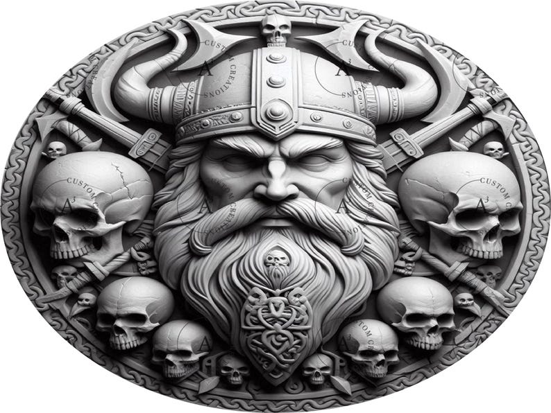 Detailed Grayscale Depth Map of a Viking Surrounded by the Skulls for ...