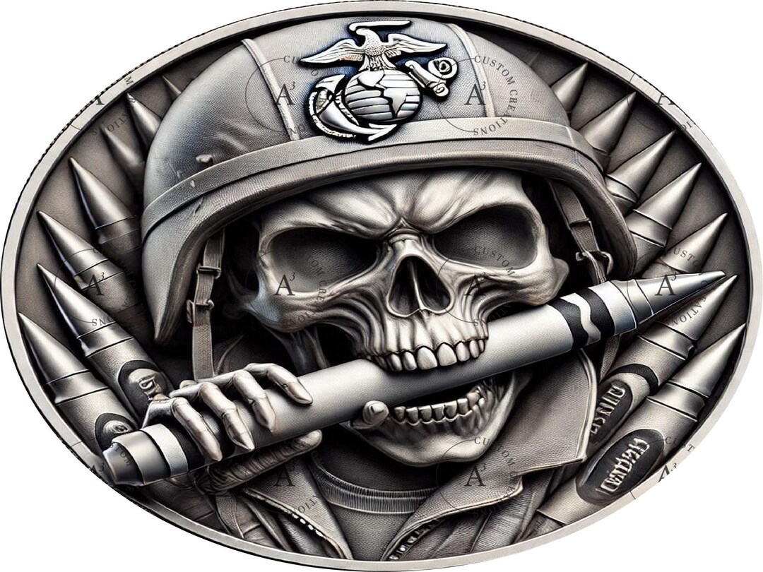 Marine Corps Skull 3D Coin Laser Engraving: Grayscale Depth Map ...