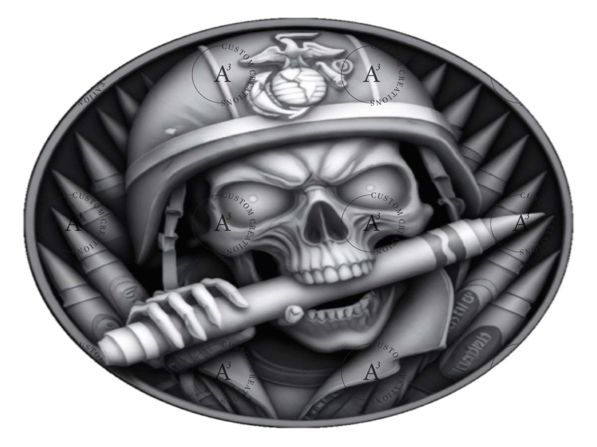 Marine Corps Skull 3D Coin Laser Engraving: Grayscale Depth Map ...