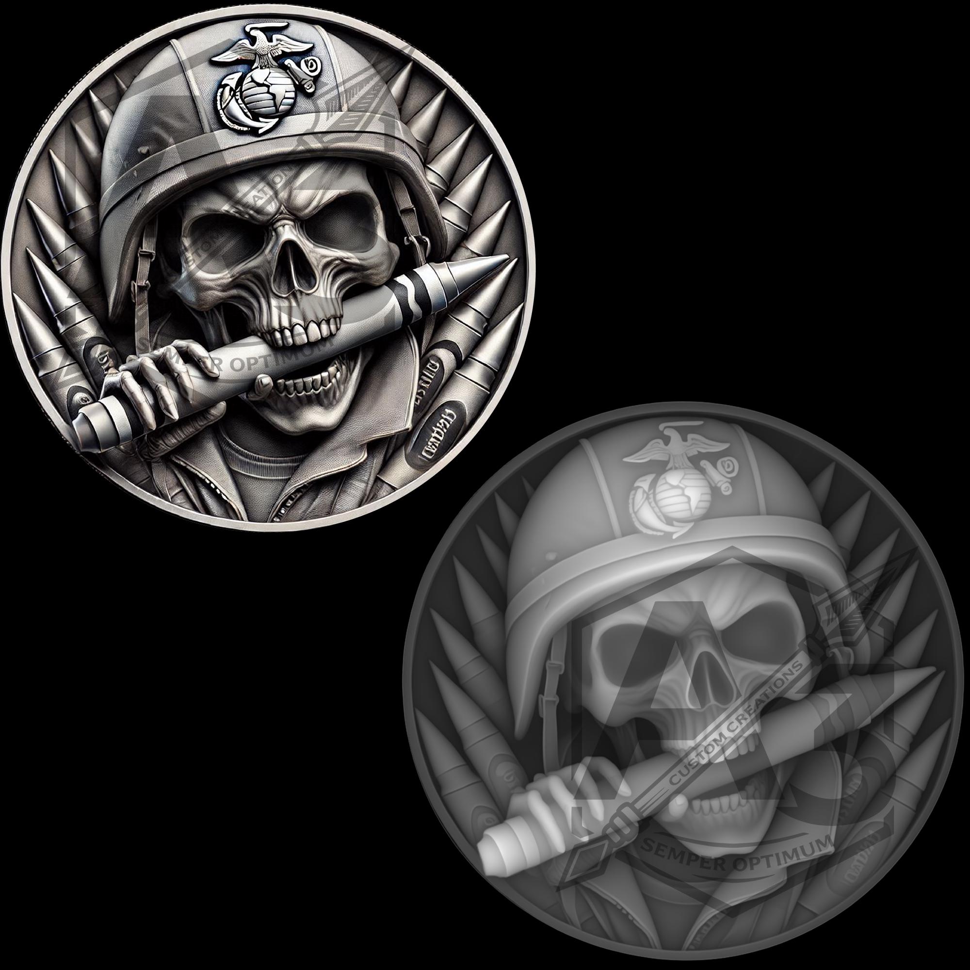 Marine Corps Skull 3D Coin Laser Engraving: Grayscale Depth Map ...