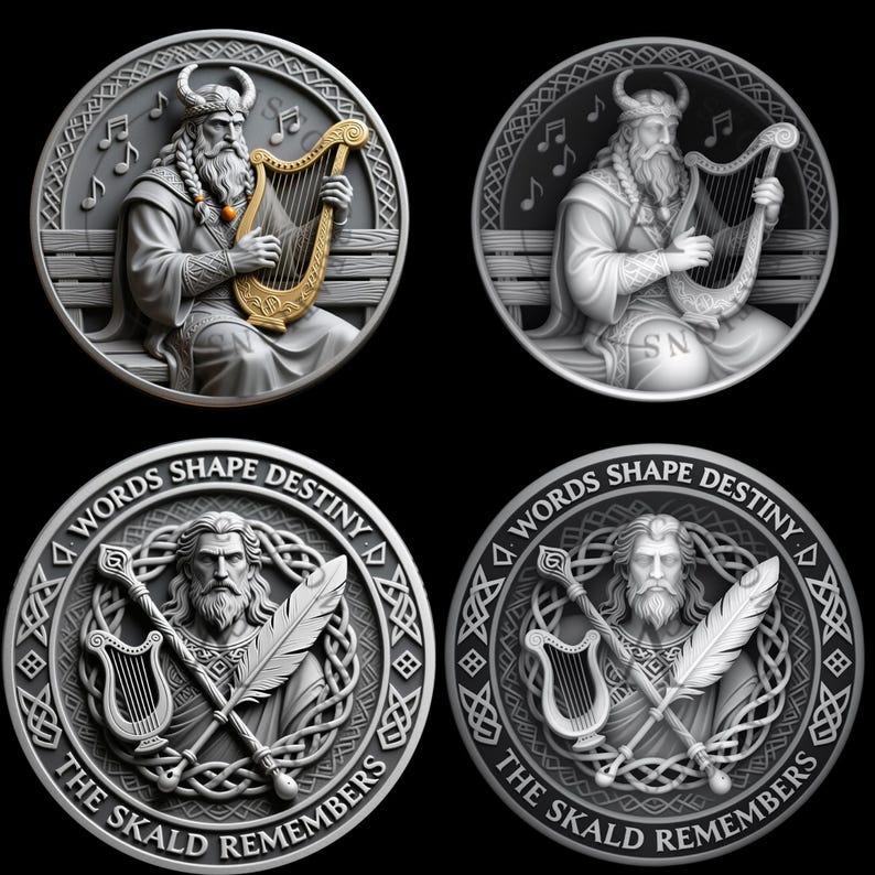 Bragi Norse God Coin Depth Map – Laser Engraving, 3D Print (digital ...