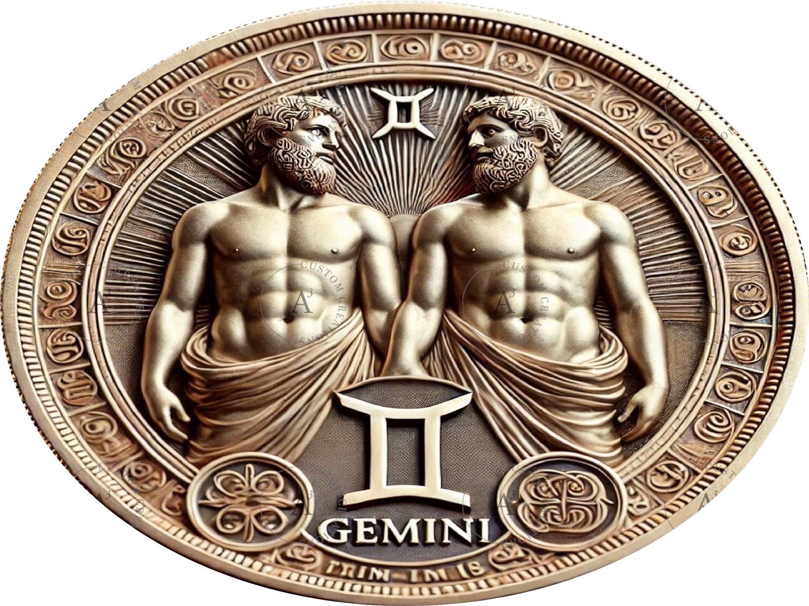 Gemini Grayscale Depth Map for 3D Engraving | Challenge Coin Design ...