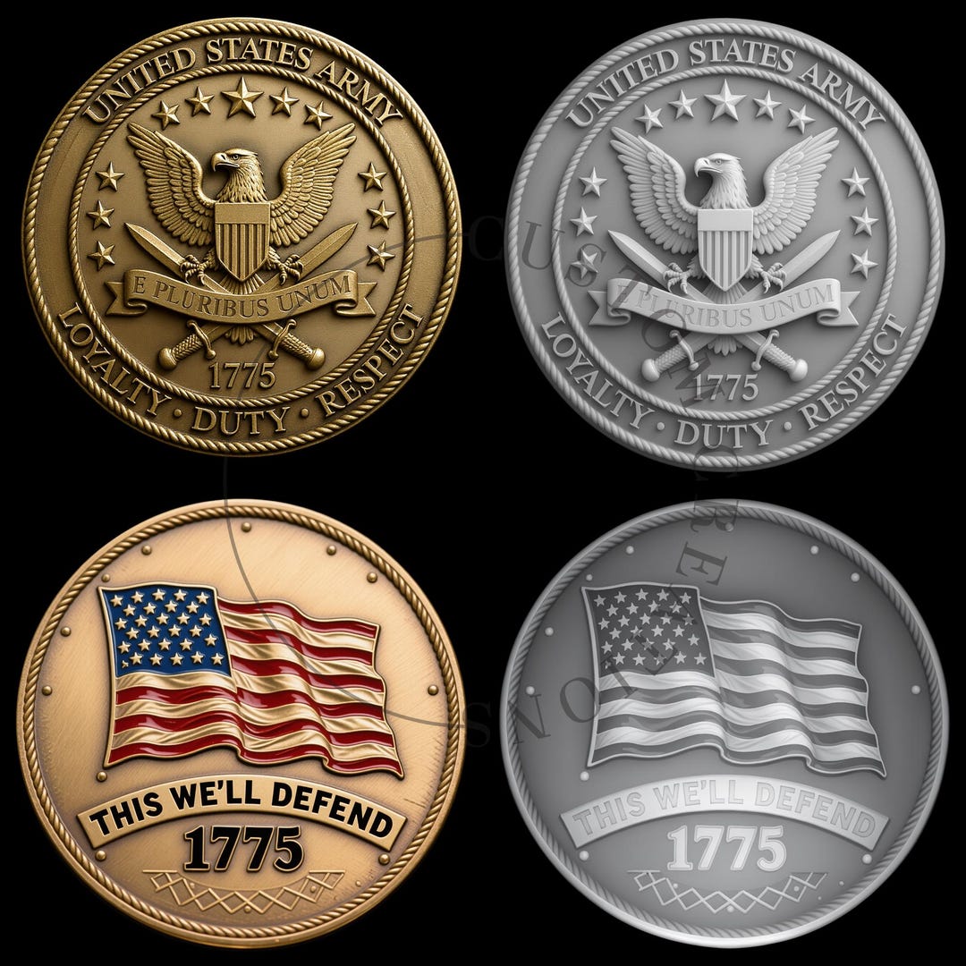 U.S. Army Challenge Coin Depth Maps: Laser Engraving, 3D Print (digital ...